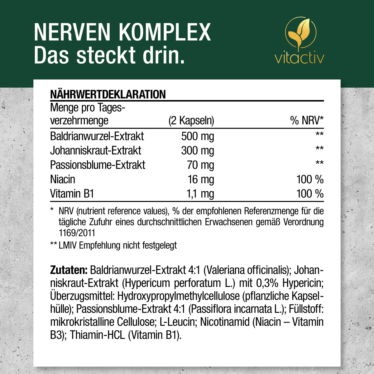 NERVEN KOMPLEX - Johanniskraut Baldrian Passionsblume | Feelgood